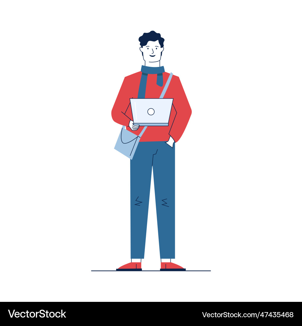 Cartoon man holding laptop Royalty Free Vector Image
