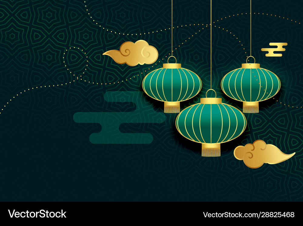 Chinese lamps and clouds background with text Vector Image