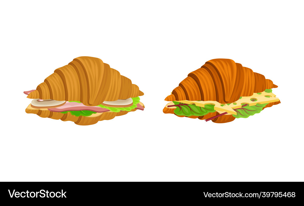 Crunchy croissants with various ingredients set Vector Image