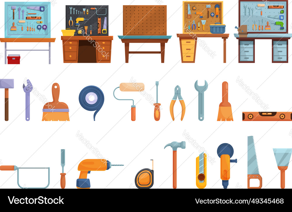 Garage tools board icons set cartoon Royalty Free Vector