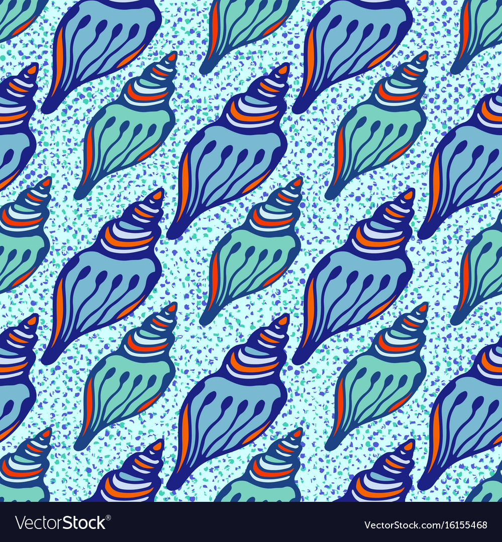 Shell blue seamless pattern hand drawn texture Vector Image