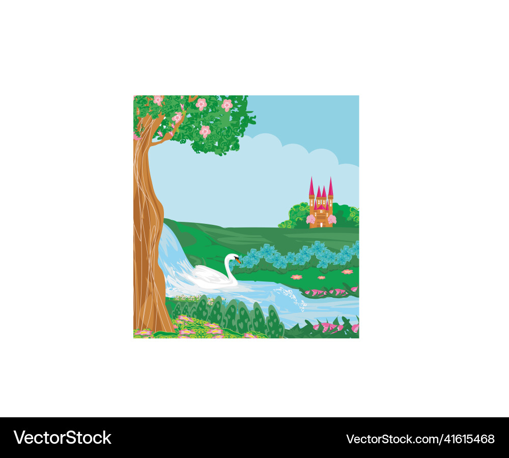 Spring landscape with swan and castle Royalty Free Vector