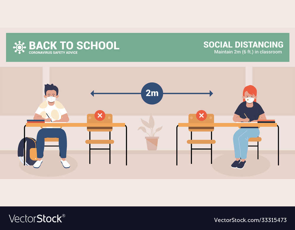Children with mask back to school safety advice Vector Image