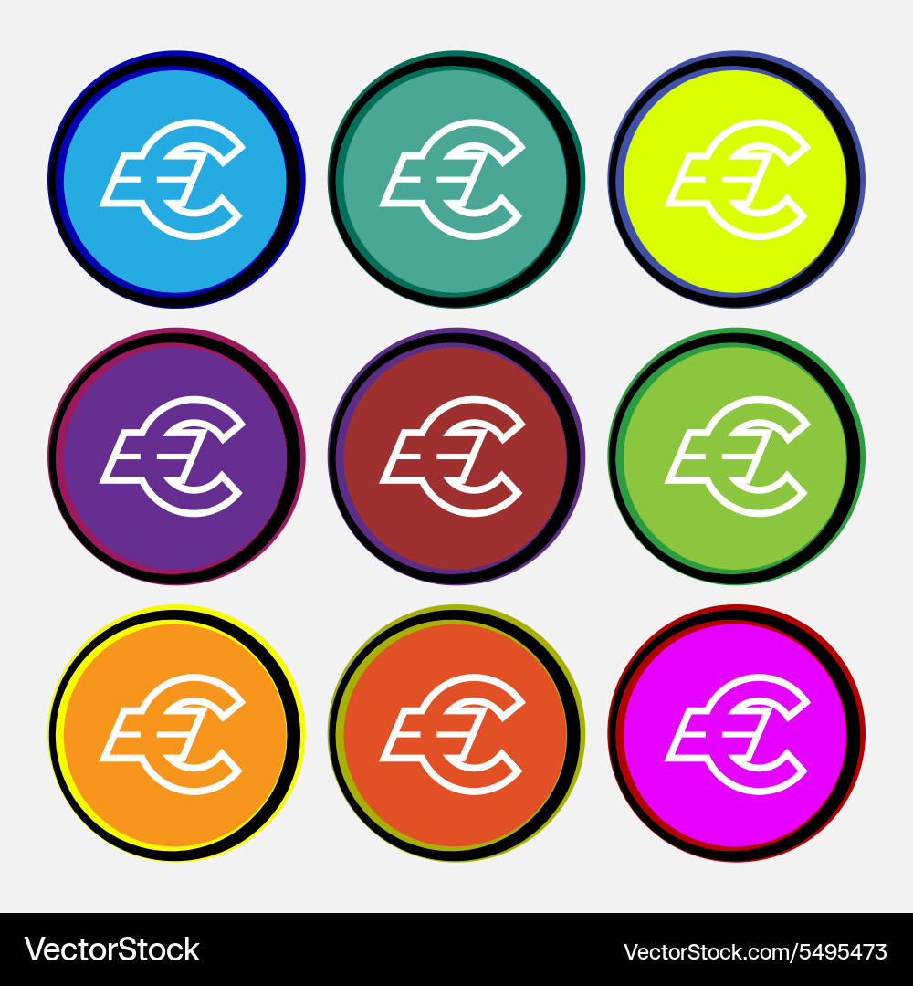 Euro eur icon sign nine multi colored round Vector Image