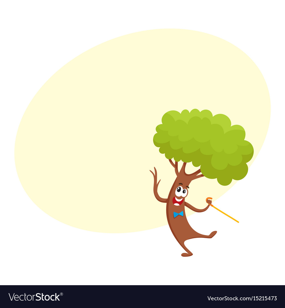 Funny comic tree character dancing step Royalty Free Vector
