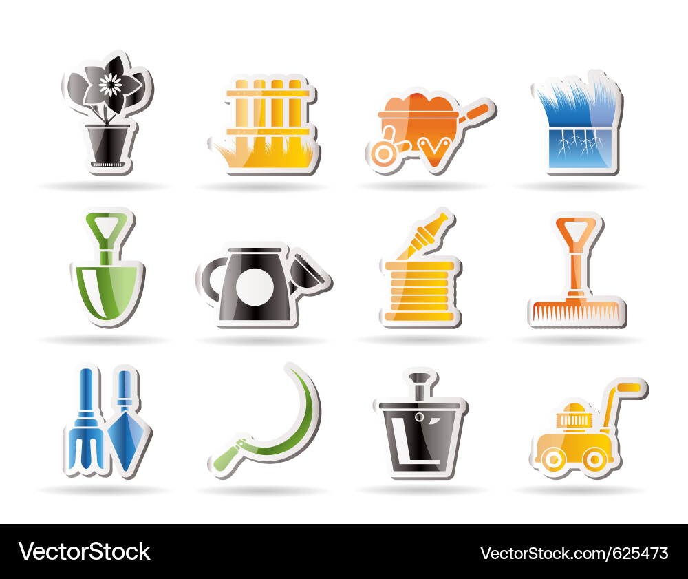 Garden and gardening tools icons Royalty Free Vector Image