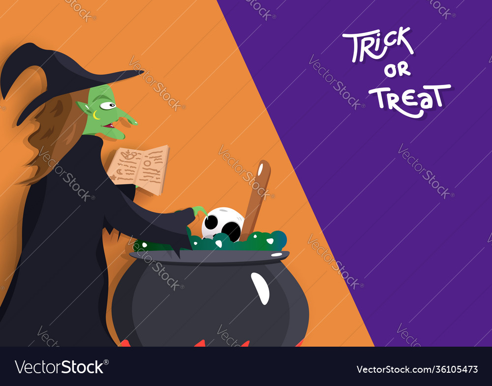 Happy halloween trick or treat witch cooking Vector Image