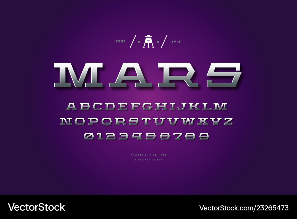 Metal chrome slab serif font Royalty Free Vector Image