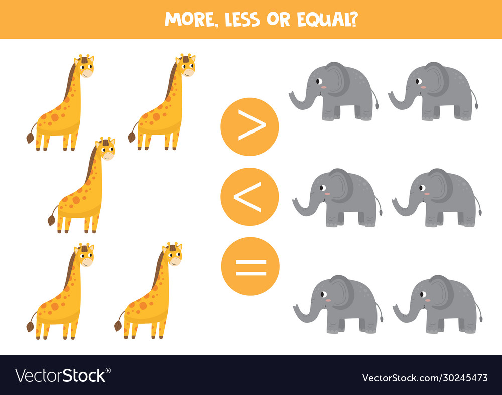 More less or equal comparison game for children Vector Image