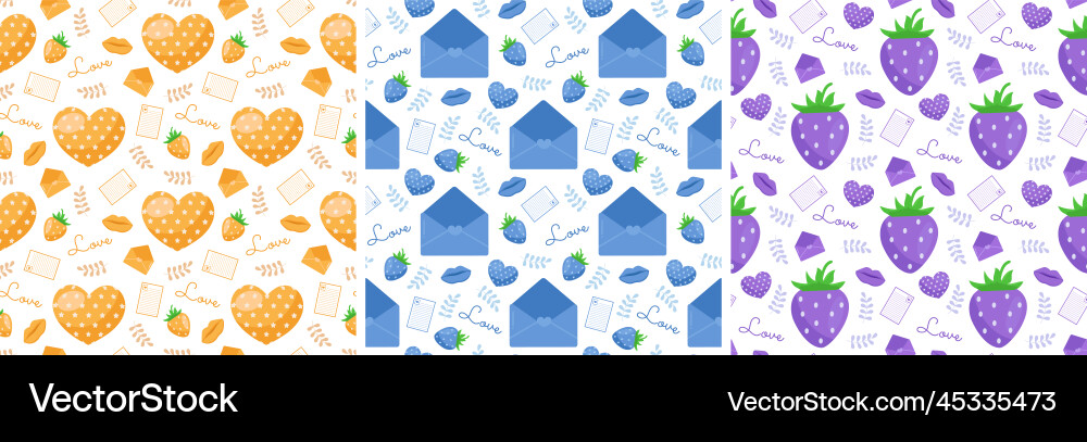 Set of happy valentines day seamless pattern Vector Image