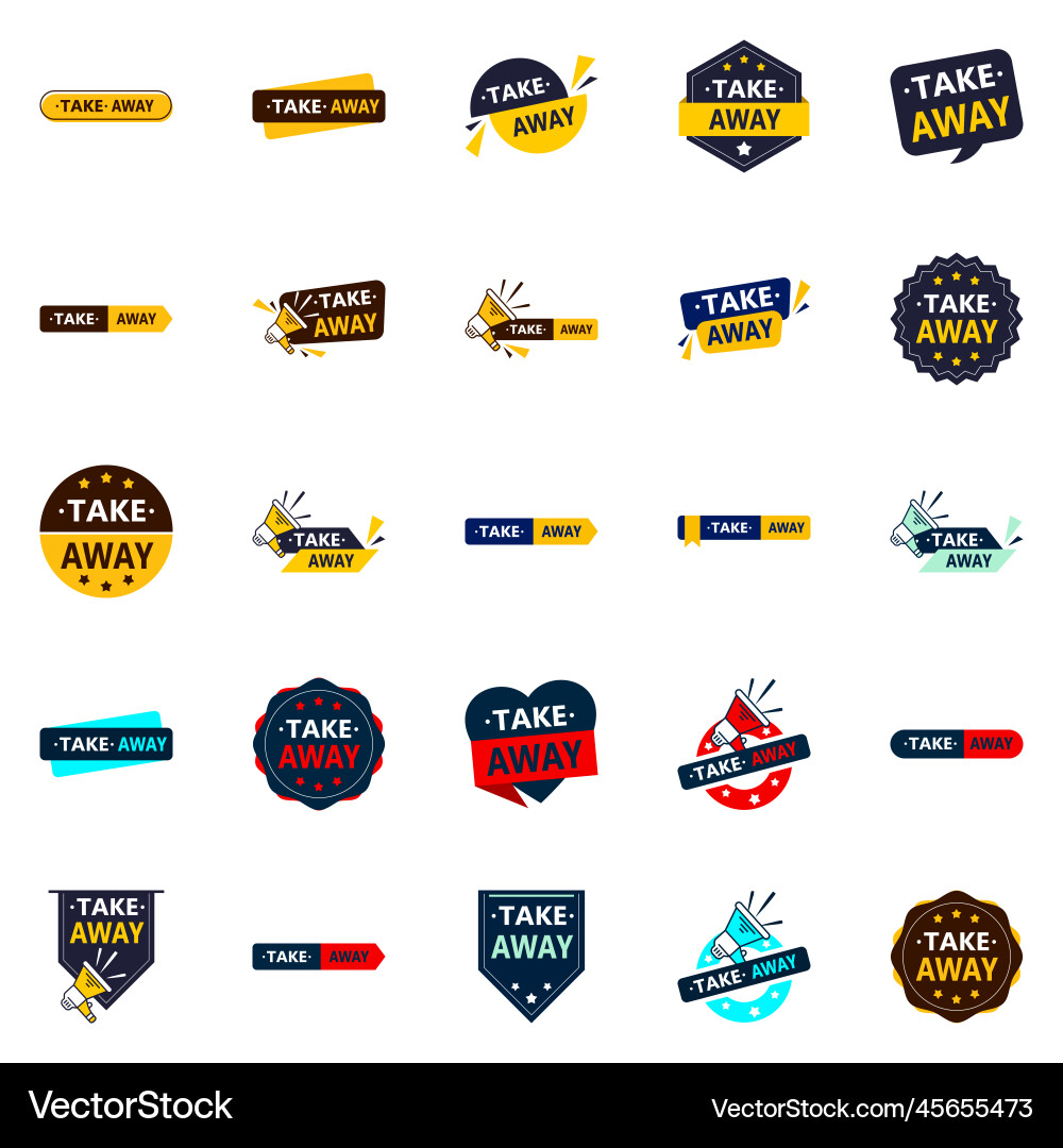 Take away bundle 25 eye catching designs for food Vector Image