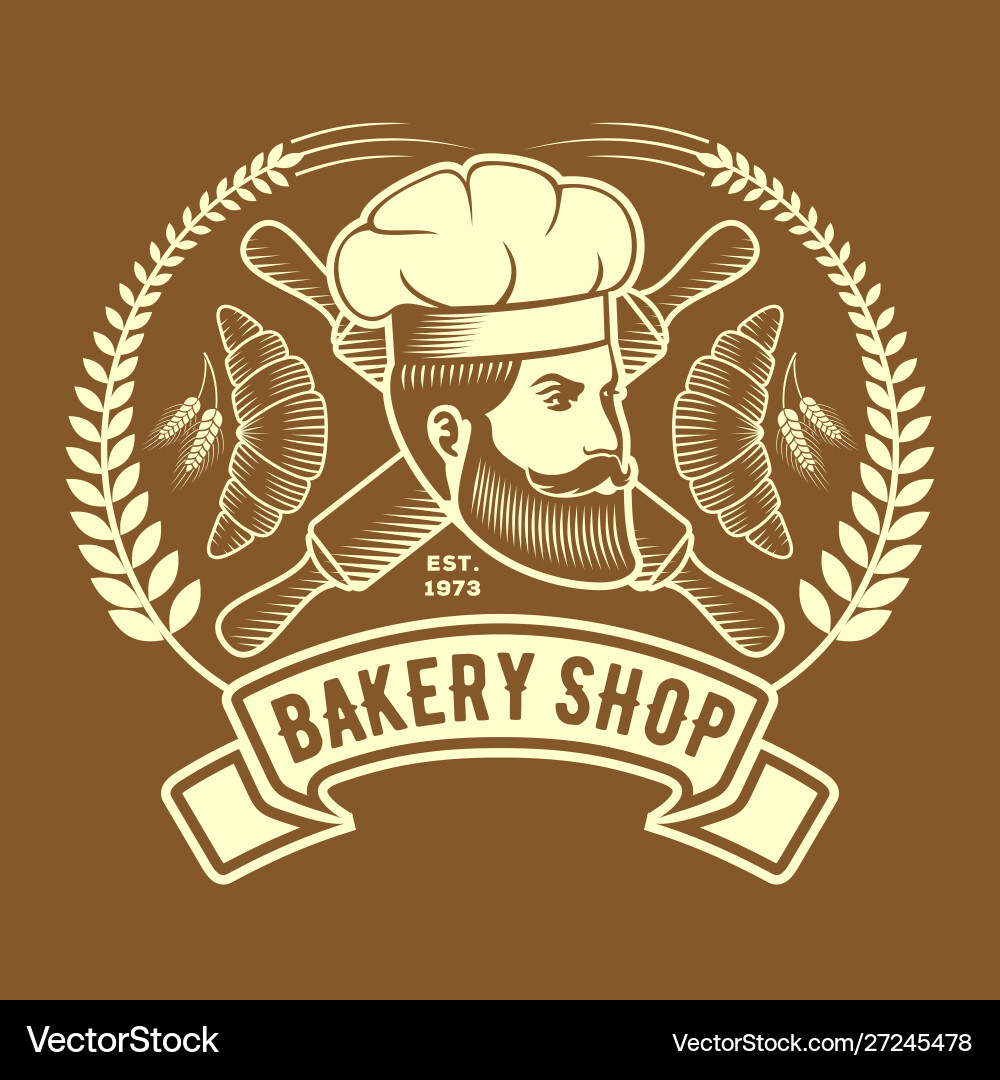 Bakery or bread shop logo emblem with chief Vector Image