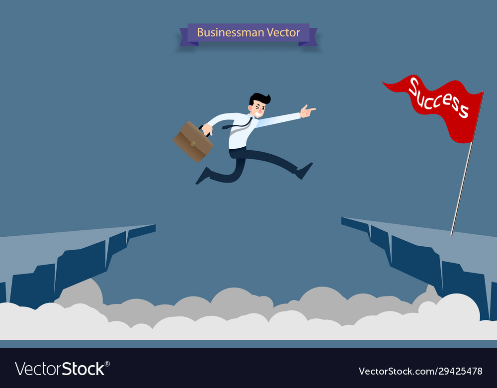 Fearless brave businessman make risk jump over Vector Image Fearless brave businessman make risk jump over Vector Image
