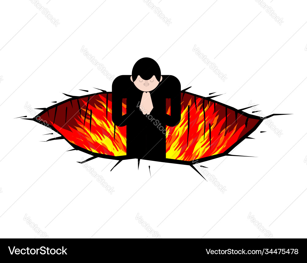 Sinner in pit to hell fire rift hole in purgatory Vector Image