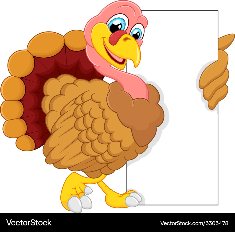 Turkey cartoon with blank sign Royalty Free Vector Image