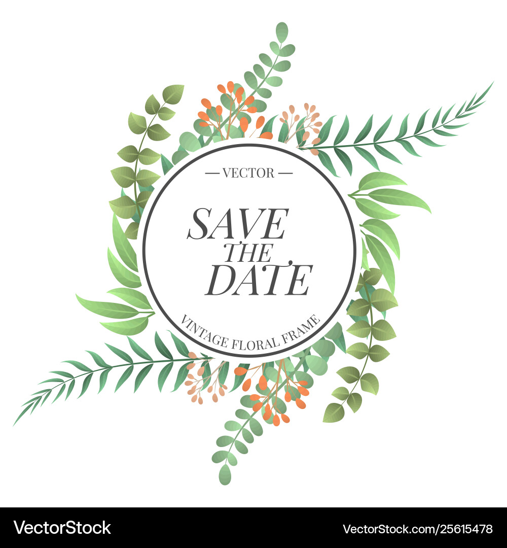 Wedding invitation template circle floral white Vector Image