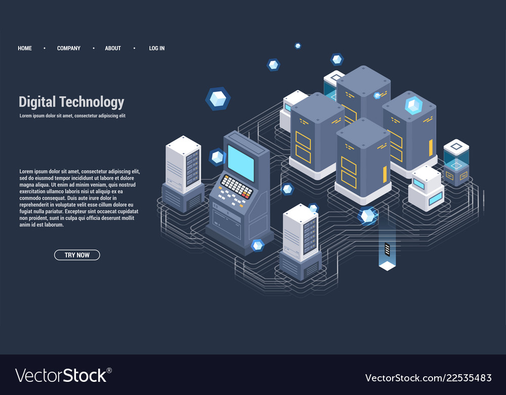 Isometric server room and big data processing Vector Image Isometric server room and big data processing Vector Image