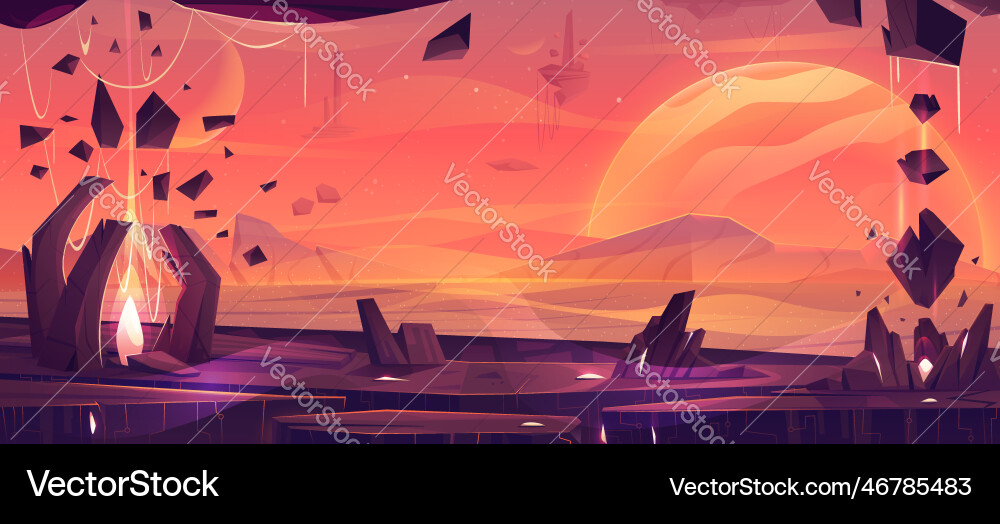 Mars planet desert cartoon space landscape Vector Image