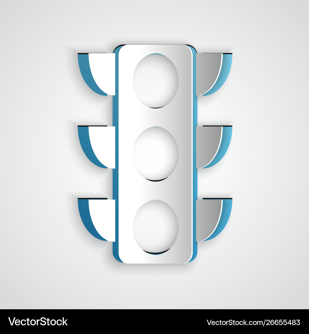 Paper cut traffic light icon isolated on grey Vector Image