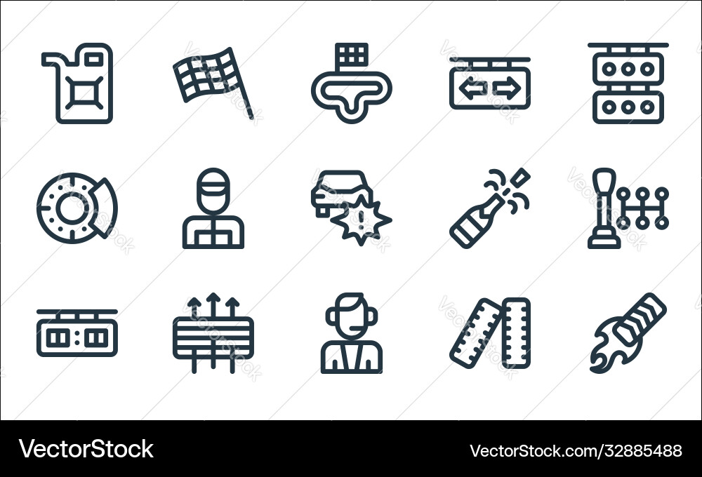 Auto racing line icons linear set quality line Vector Image