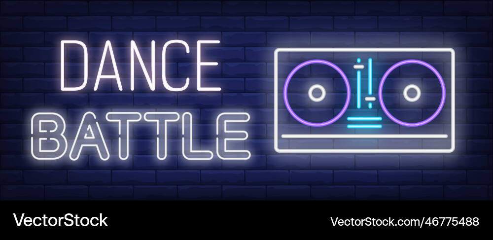 Dance battle neon text with dj mixer Royalty Free Vector