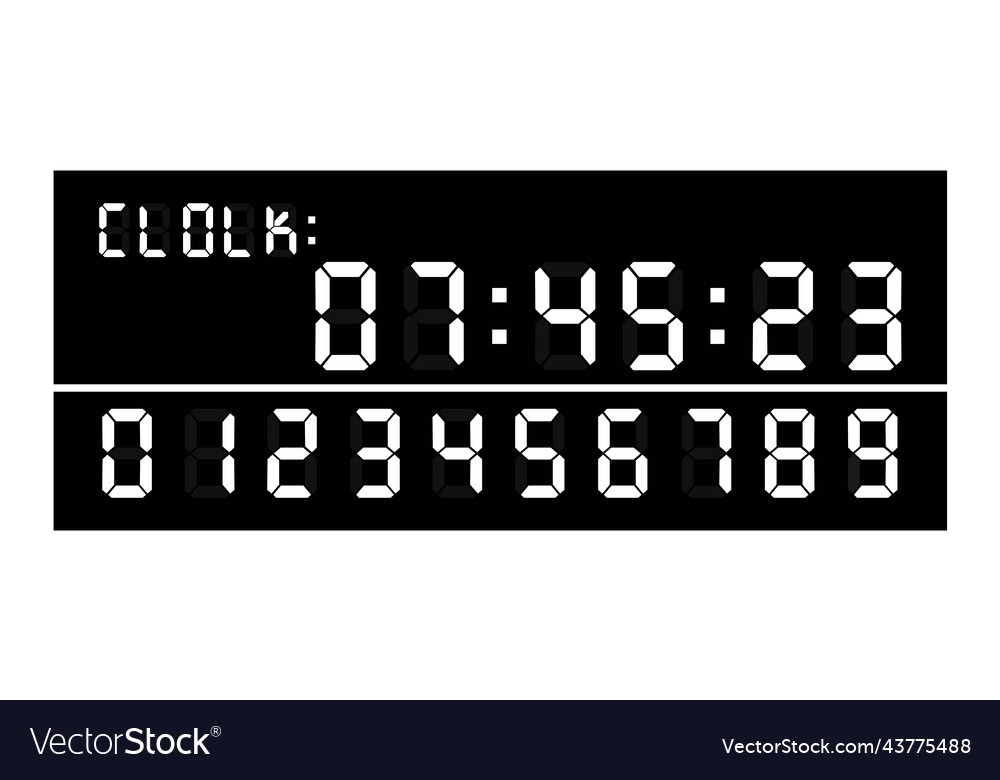 Digital clock number set Royalty Free Vector Image