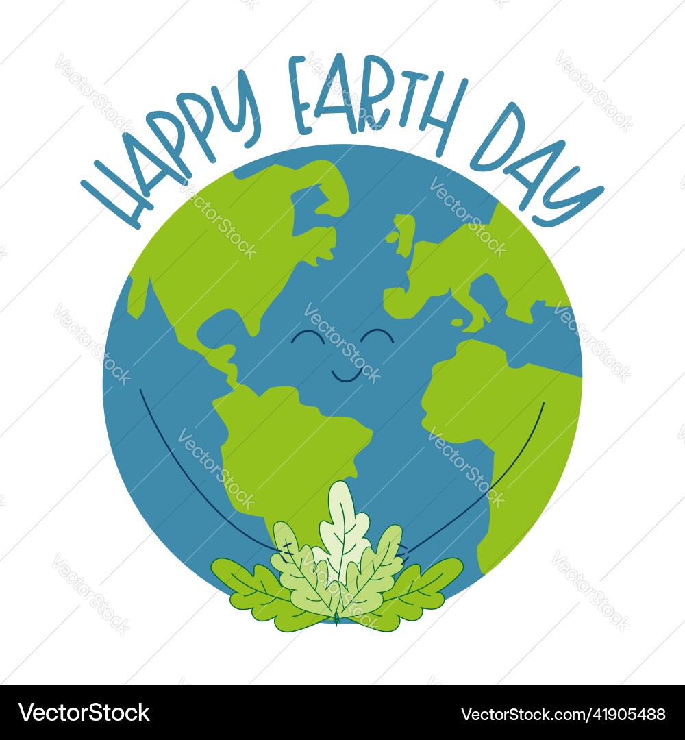 Happy earth day - cute smiley planet Royalty Free Vector
