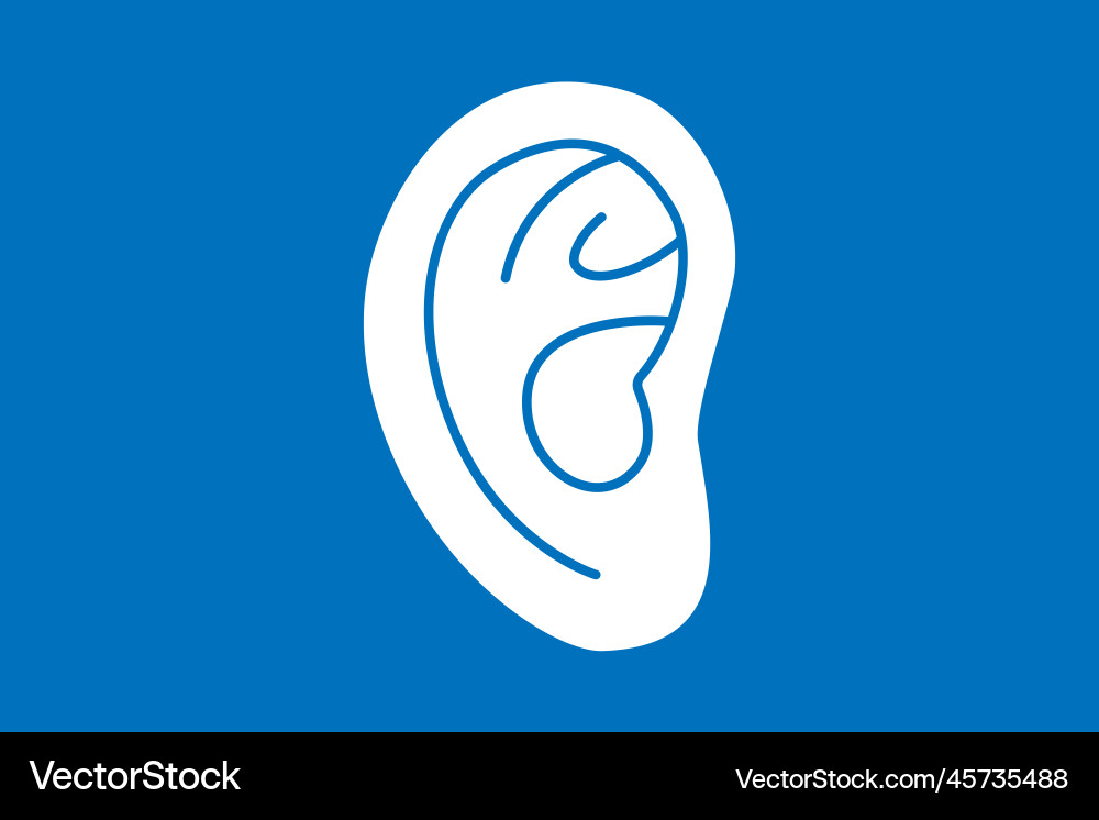 Human ear symbol isolated on blue background Vector Image