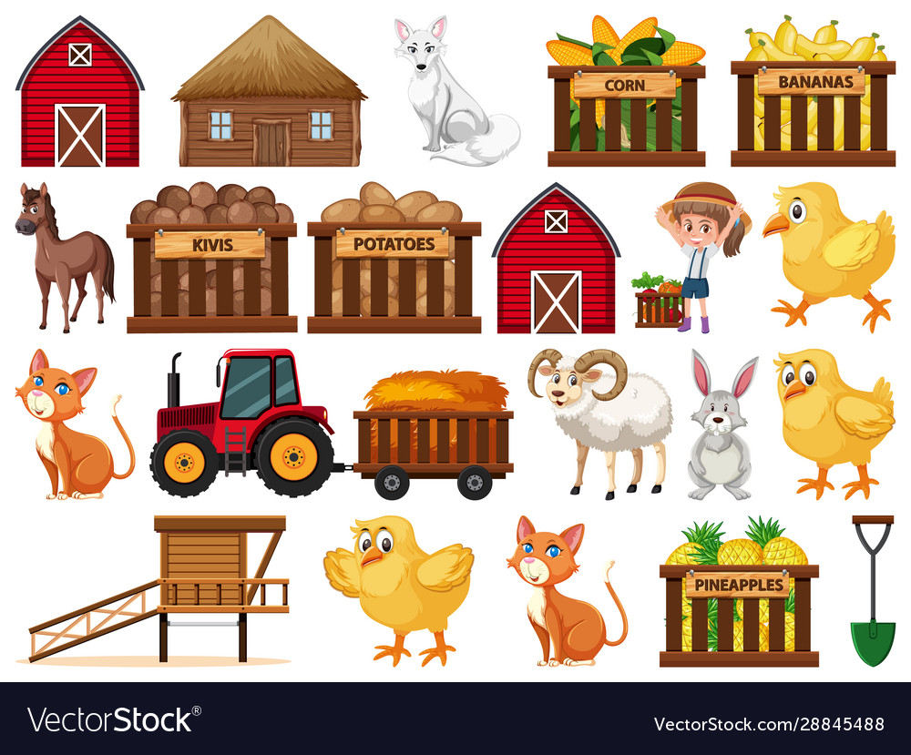 Large set isolated farm objects Royalty Free Vector Image