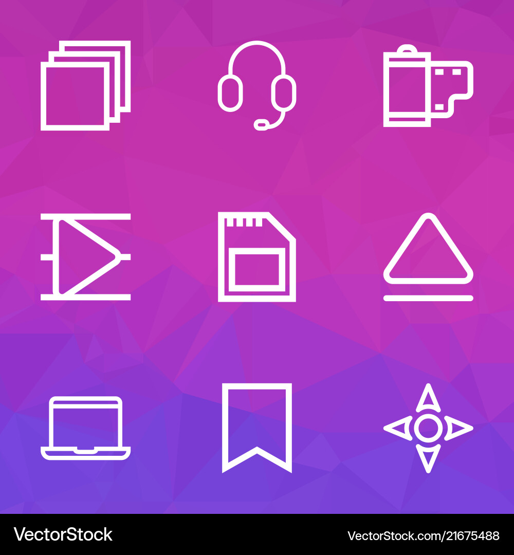 Multimedia icons line style set with eject laptop Vector Image