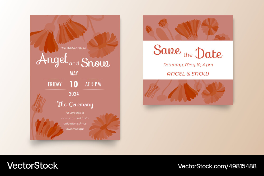 Two invitation cards for the wedding celebration Vector Image