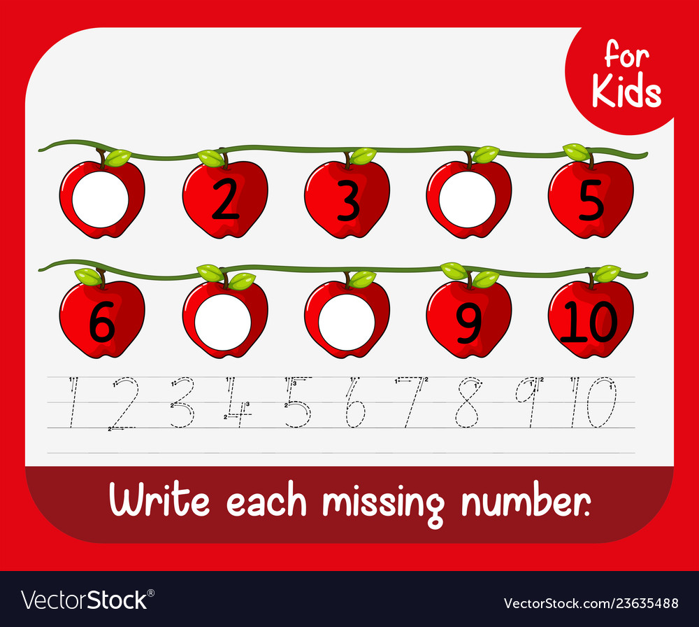 Write missing number worksheet Royalty Free Vector Image