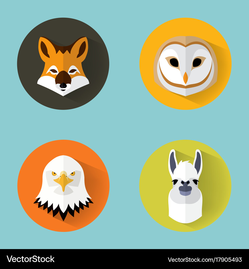 Animal portraits with flat design Royalty Free Vector Image