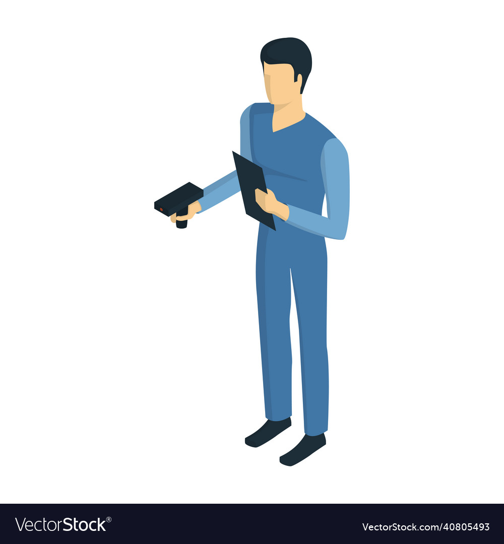 Barcode scanning guy composition Royalty Free Vector Image