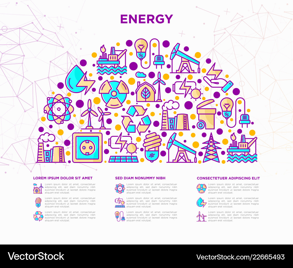Energy concept in half circle with thin line icons