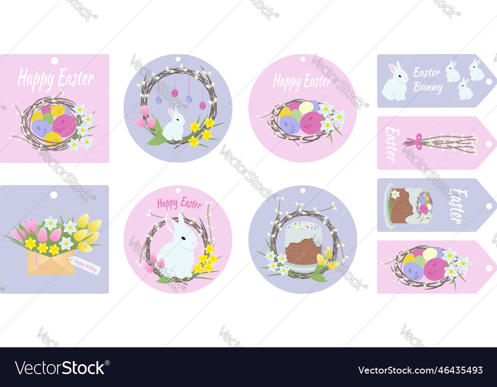 Happy easter gift tags with cute easter bunny Vector Image