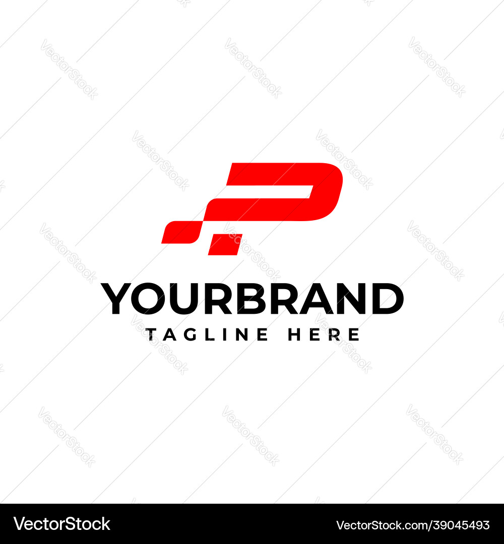 Letter p with abstract checkered flag racing logo Vector Image