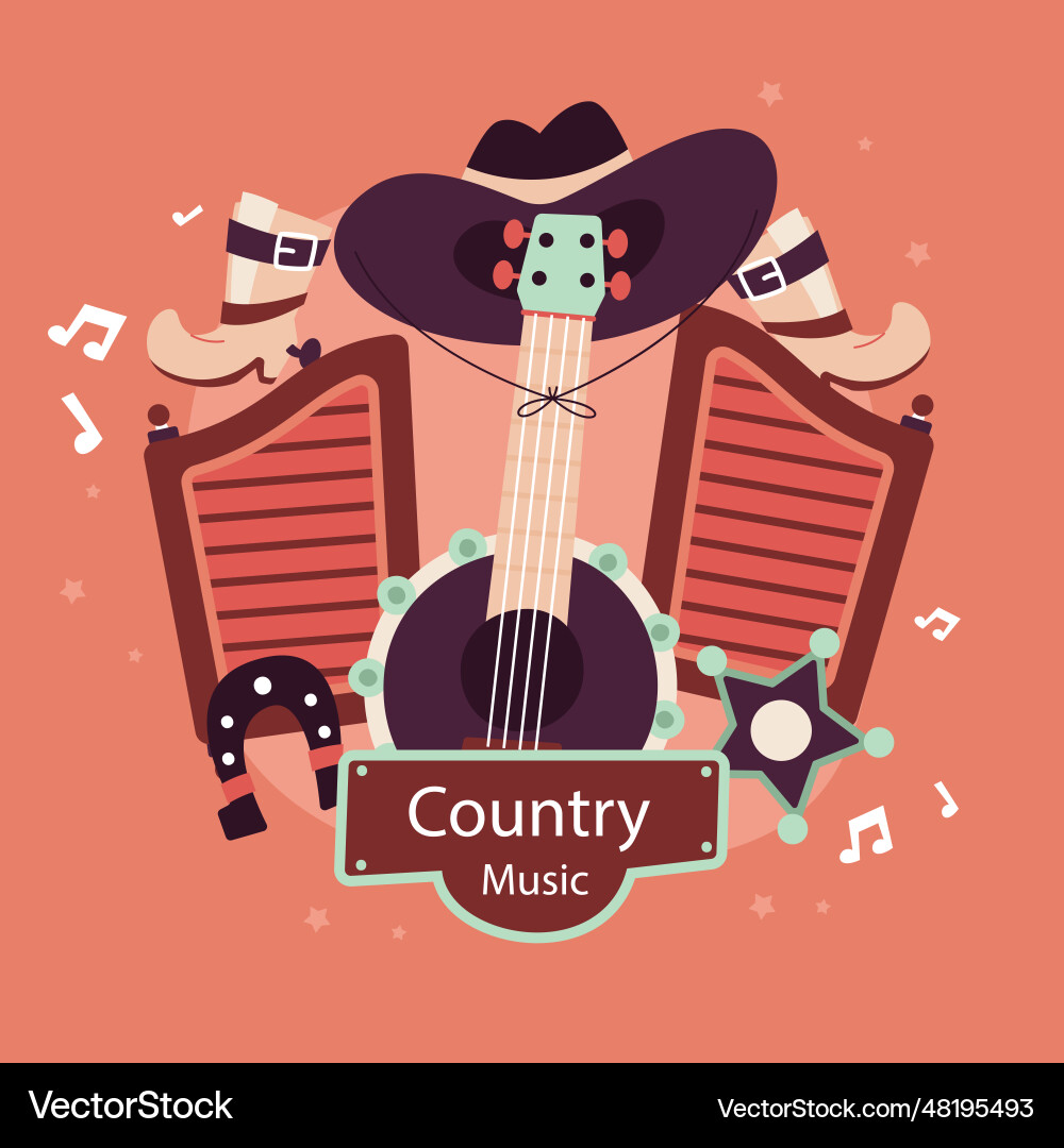 Music hand drawn flat country Royalty Free Vector Image