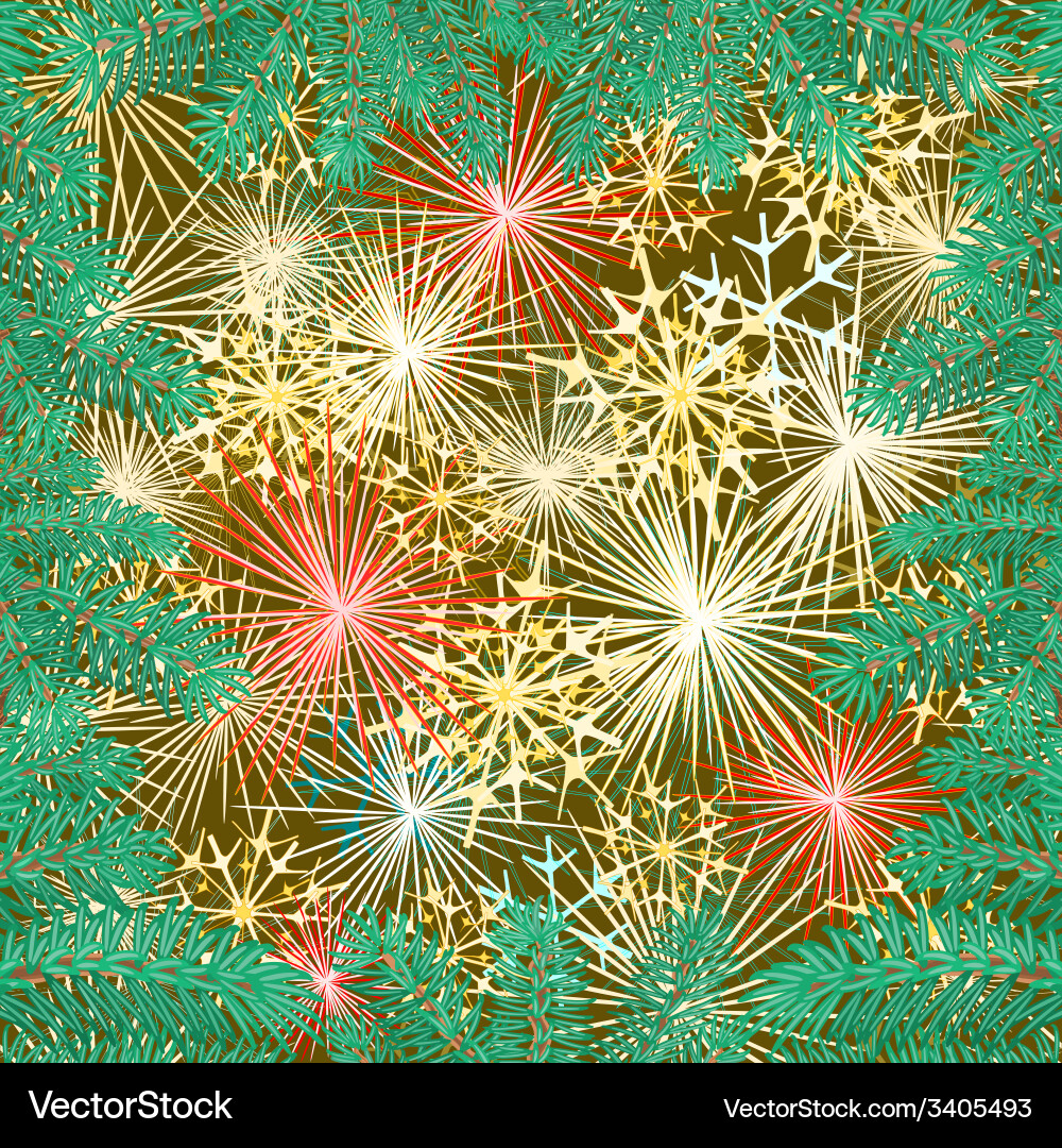 New year fireworks and spruce branch Royalty Free Vector