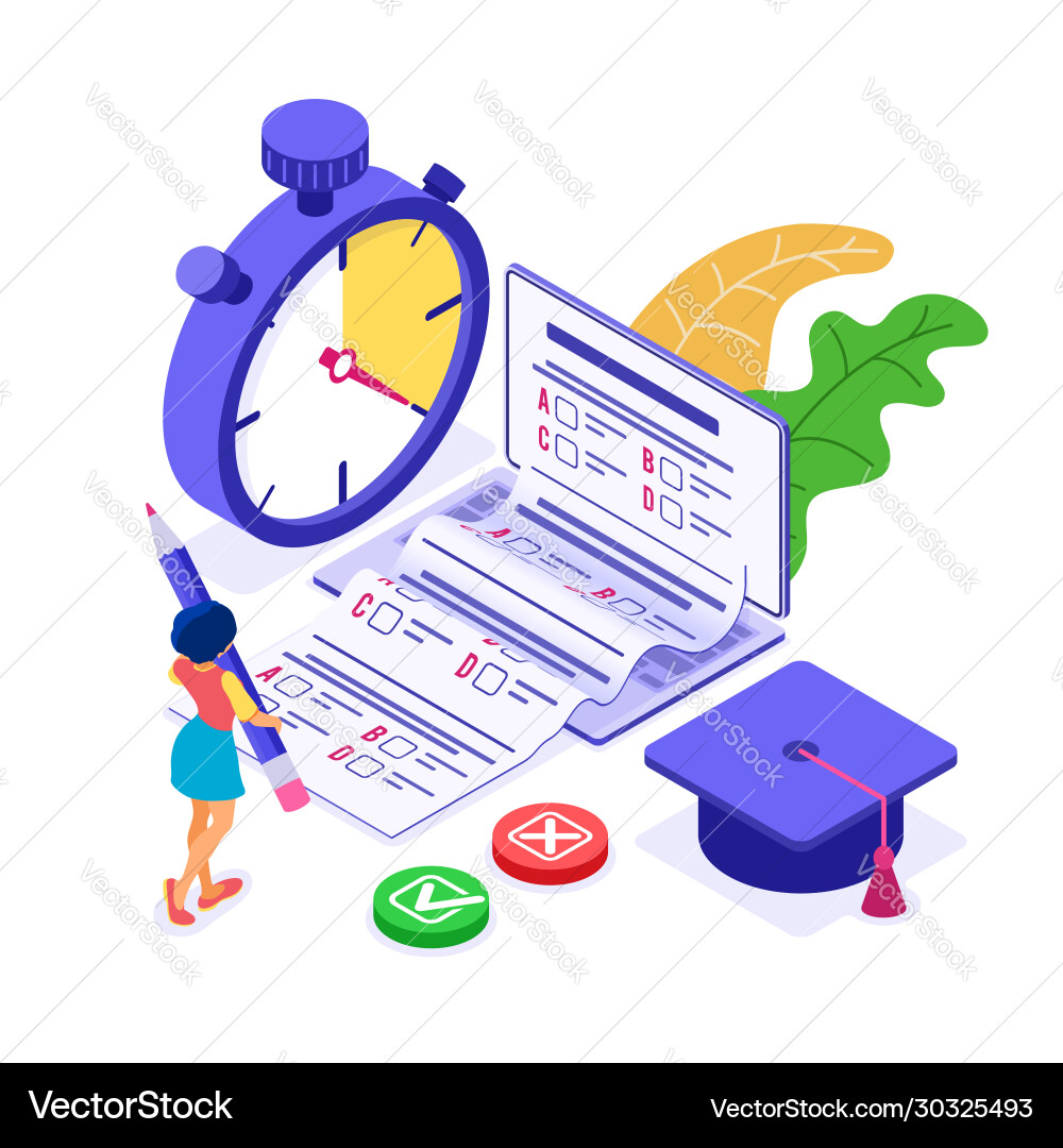 Online distance education exam test Royalty Free Vector