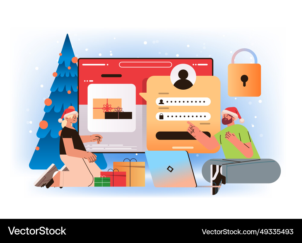People in santa hats secure and protecting Vector Image