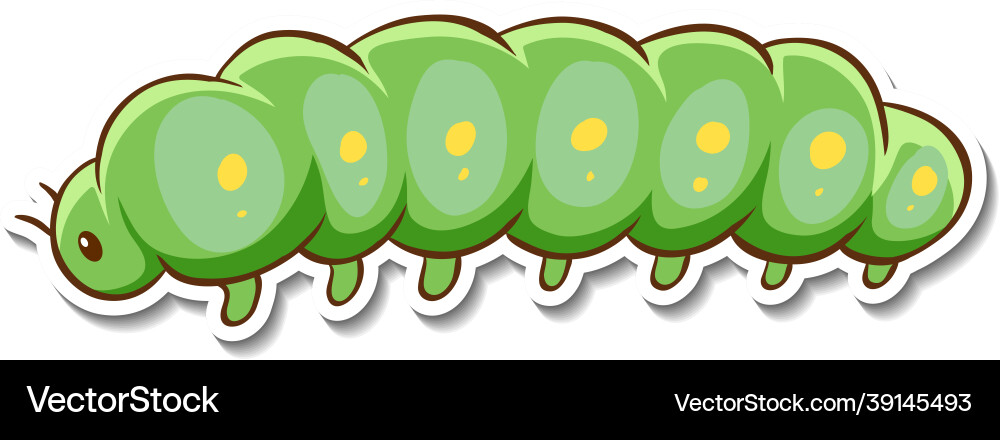 Sticker design with cute green worm isolated Vector Image