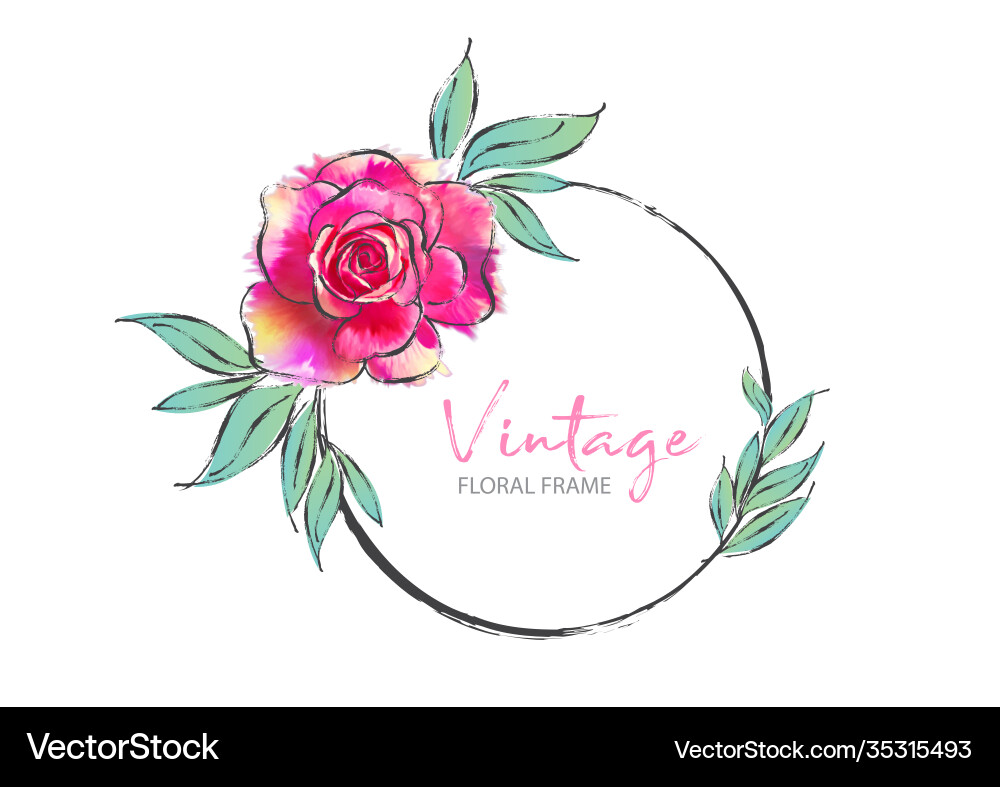 Vintage round frame with pink rose Royalty Free Vector Image