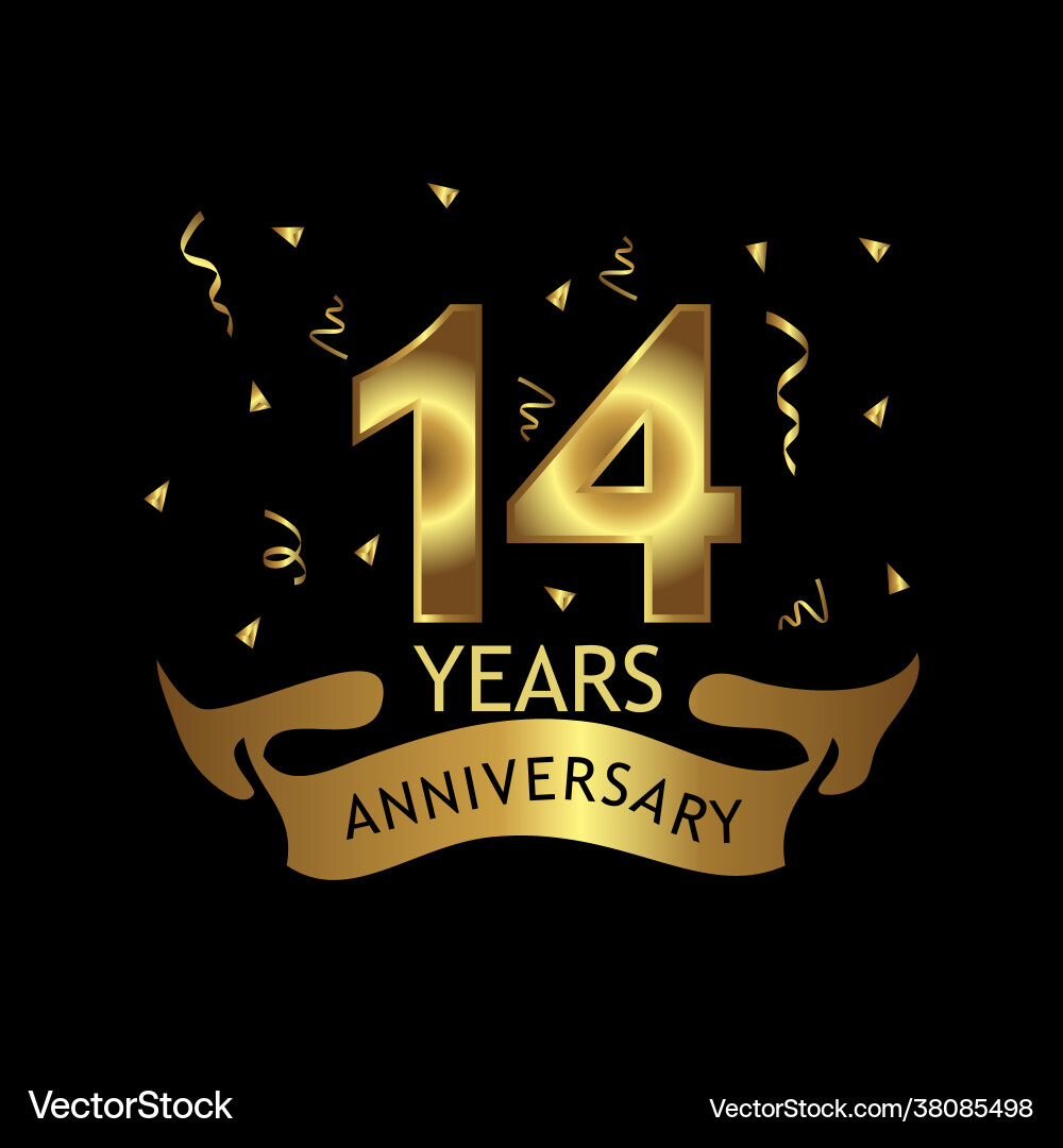 14 years anniversary golden Royalty Free Vector Image
