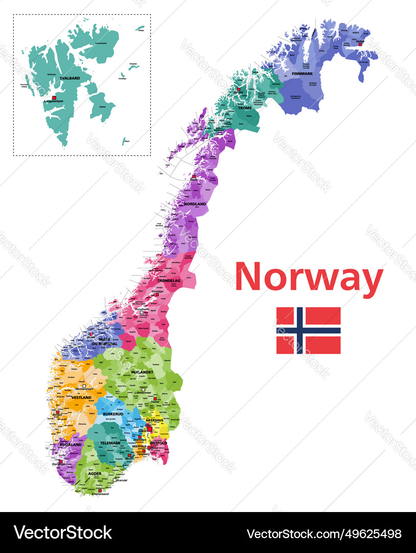 Detailed Norway Municipal Map Royalty Free Vector Image