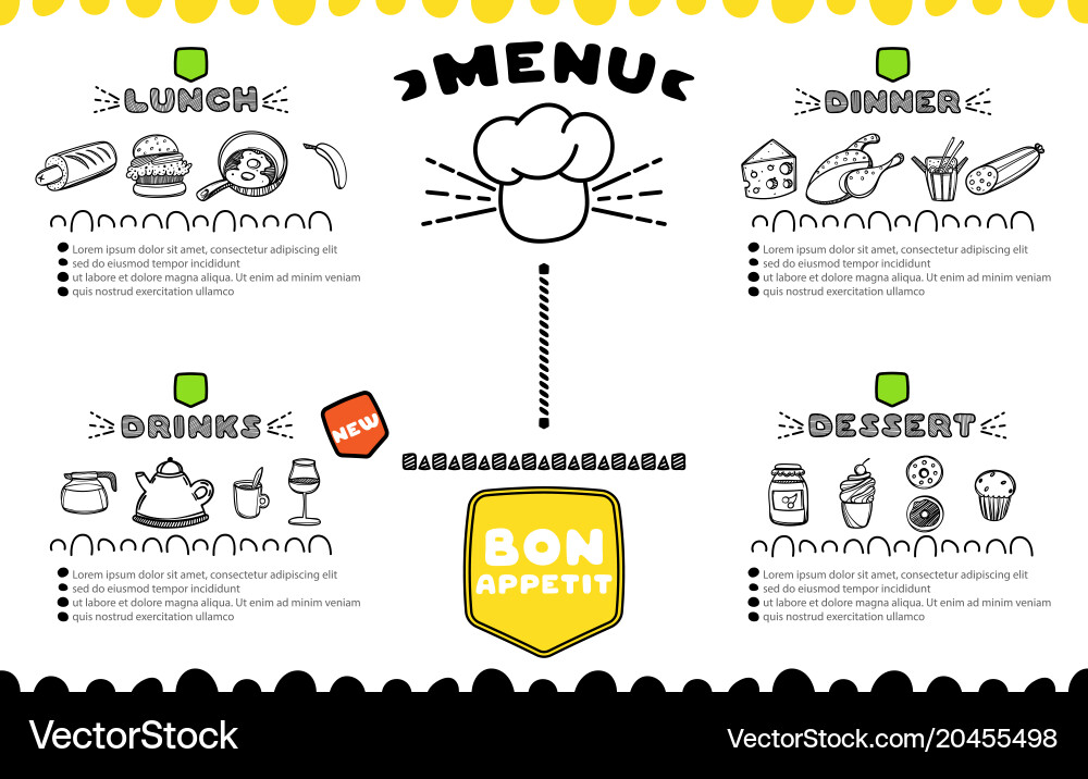 Hand drawn menu for cafe with food template Vector Image