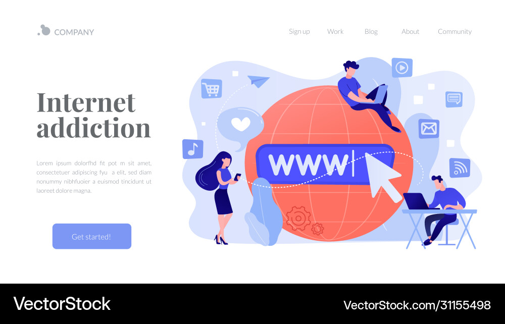 Internet addiction concept landing page Royalty Free Vector