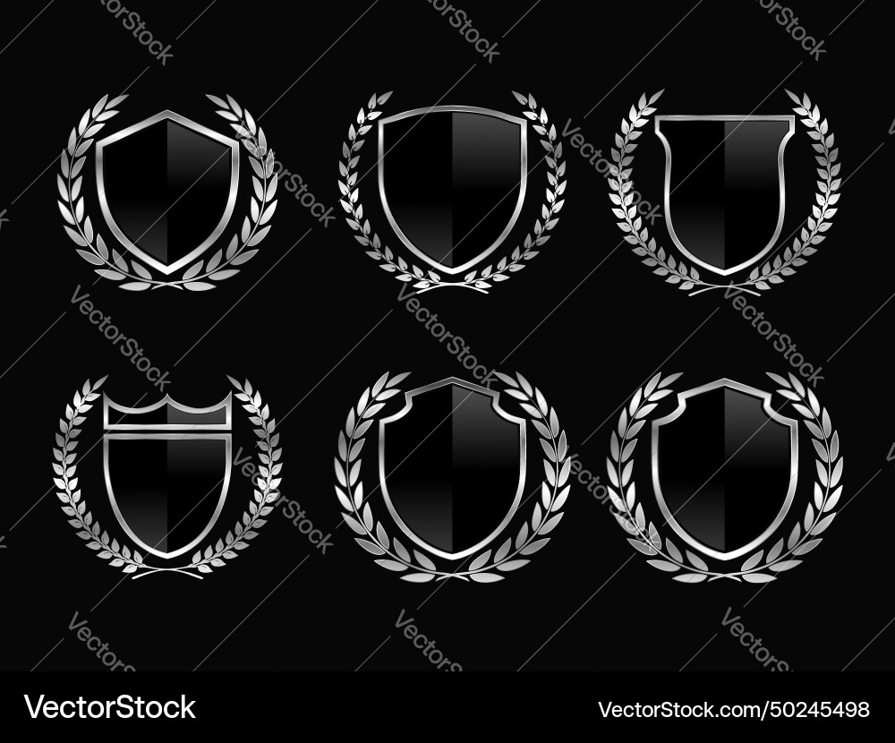 Set of black glass shield with metallic frame Vector Image