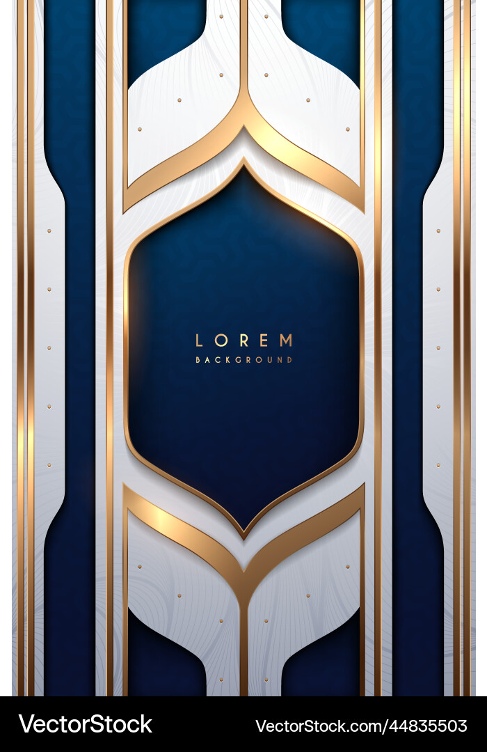 Abstract white blue and gold luxury frame template