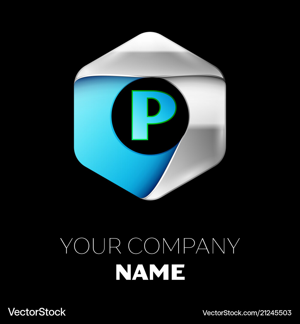 Blue letter p logo in the silver-blue hexagonal Vector Image